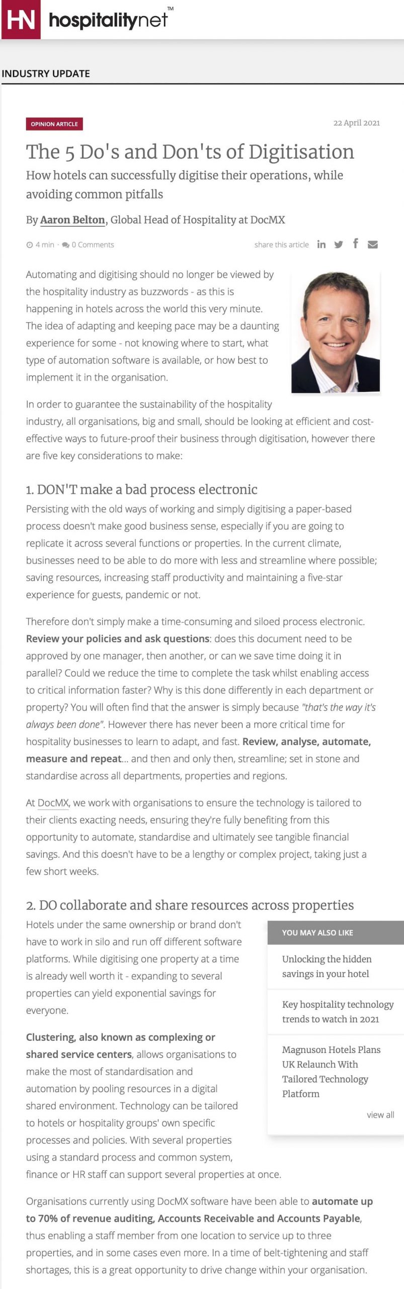 DocMX expert opinion in HospitalityNet | DocMX